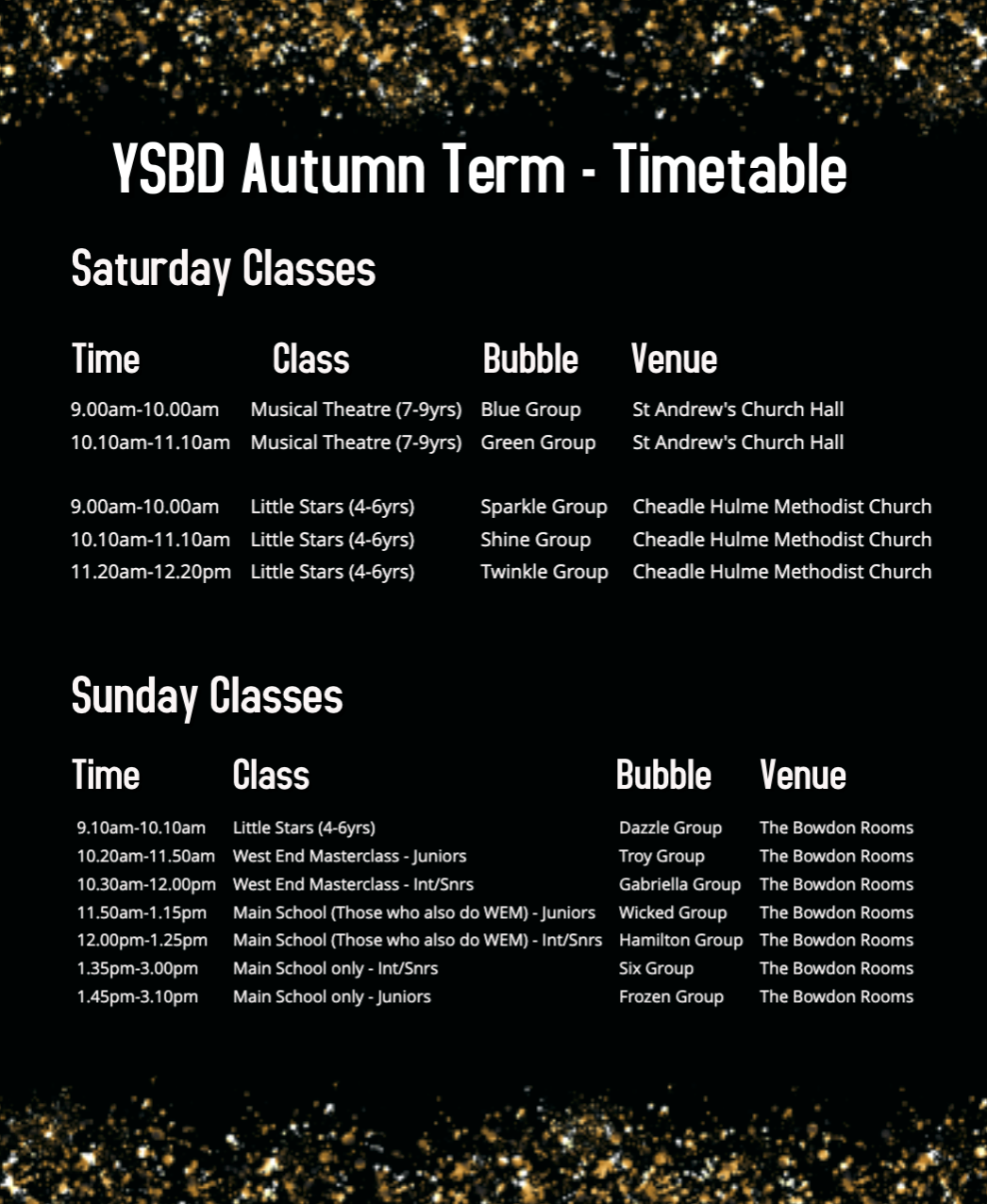 Time Table – YSBD Theatre Academy